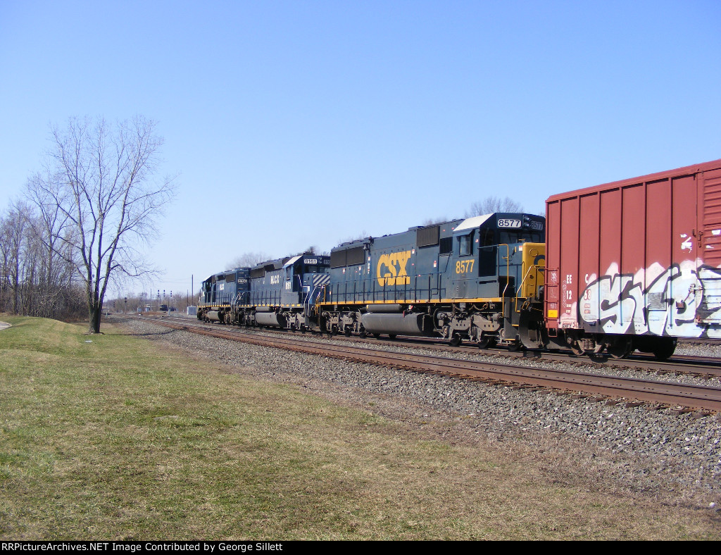 HLCX 8160 charges west with an all emd consist.